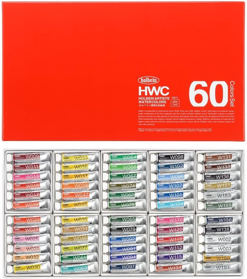 Holbein Transparent Artists Watercolor Paint 60 Color Set 5ml W411 - J ...